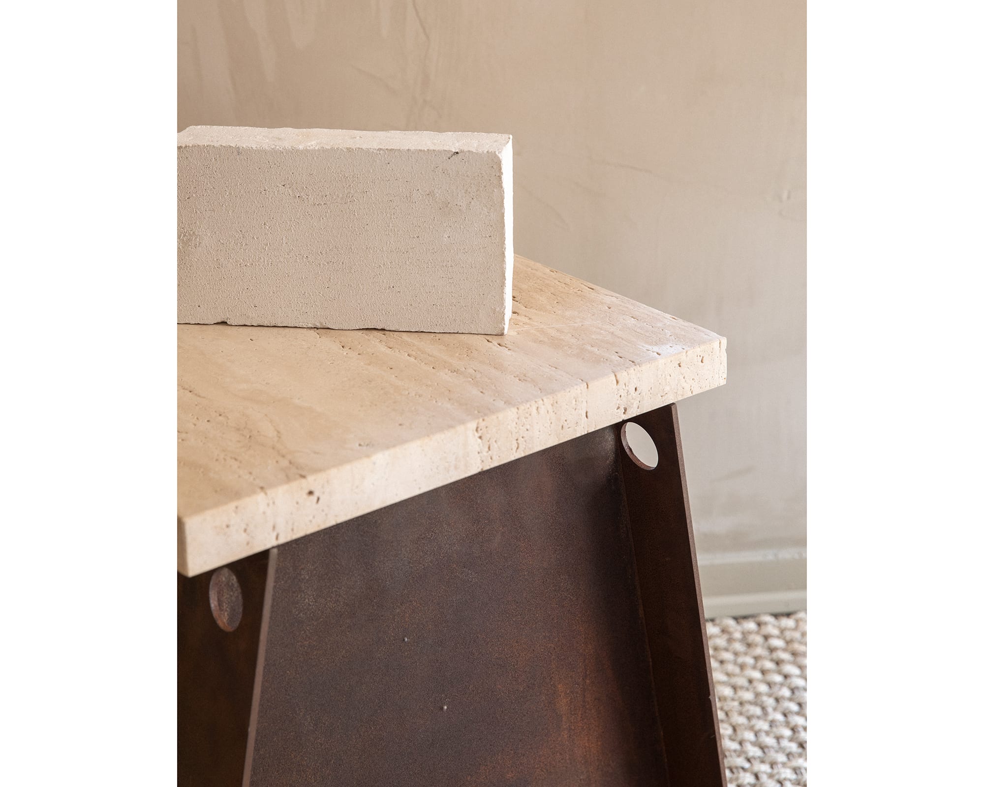 64 Plinth | Corten Steel / Travertine – FRAMA