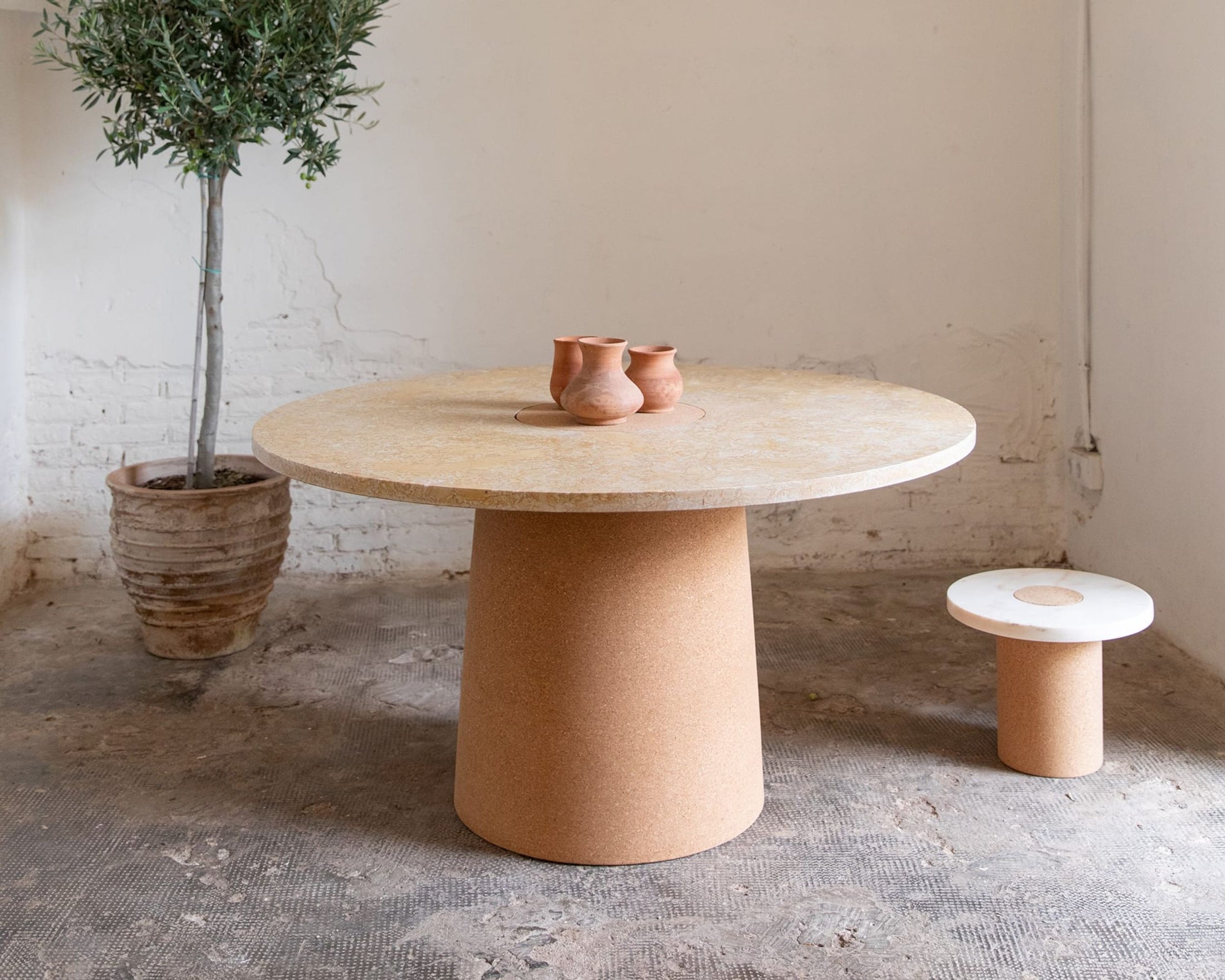 Sintra Dining Table - White Marble and Cork Details | FRAMA