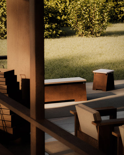 64 Plinth | Corten Steel / Travertine – FRAMA