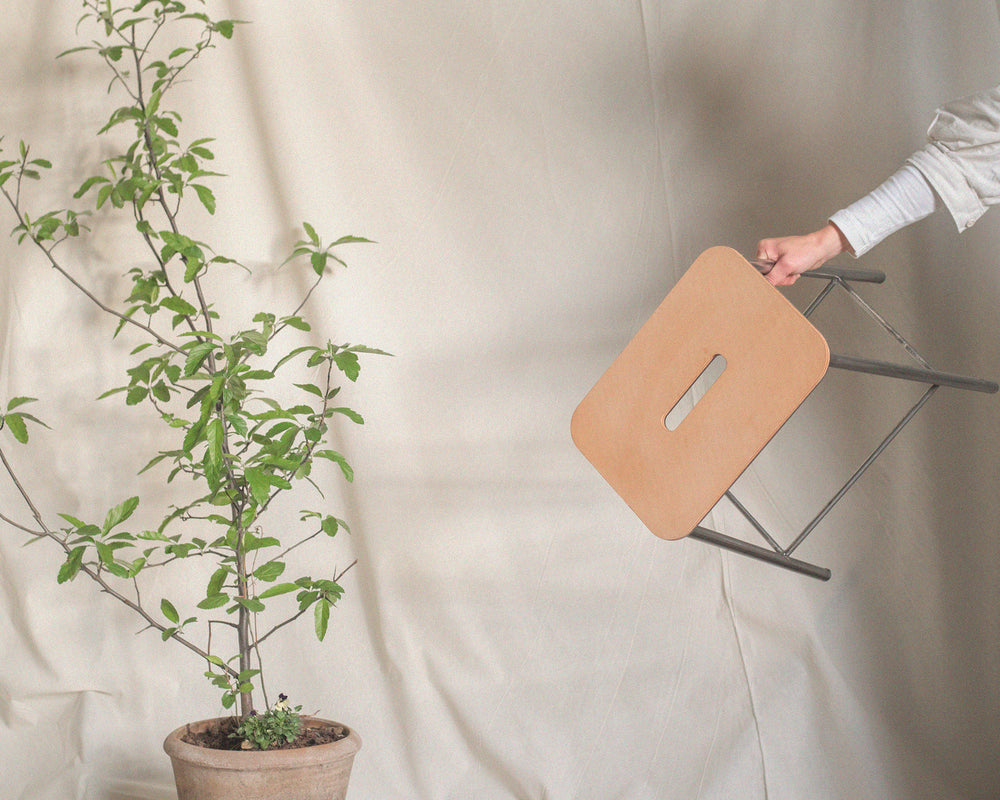 Adam Stool | Raw Steel / Natural Leather | H50 – FRAMA